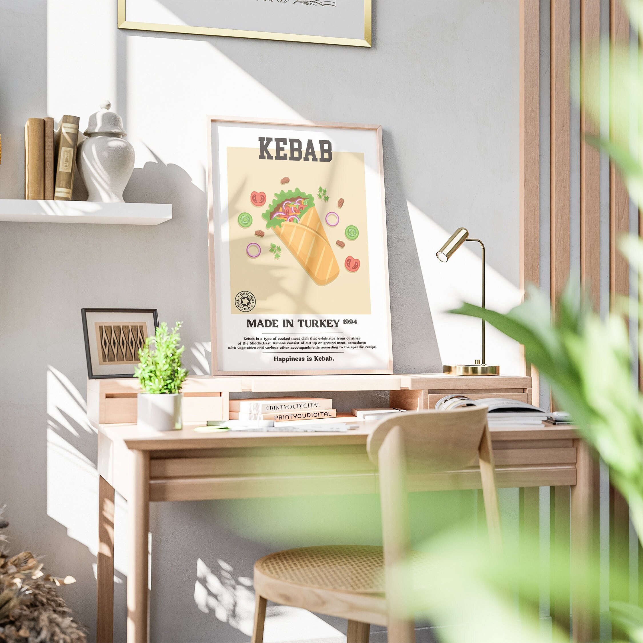 Retro Kebab Printable Turkish Food Poster, Kitchen Wall Art, Modern ...