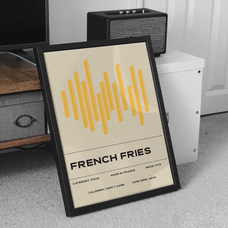 French Fries Poster, Minimalist Food Print, Modern Kitchen Decor ...