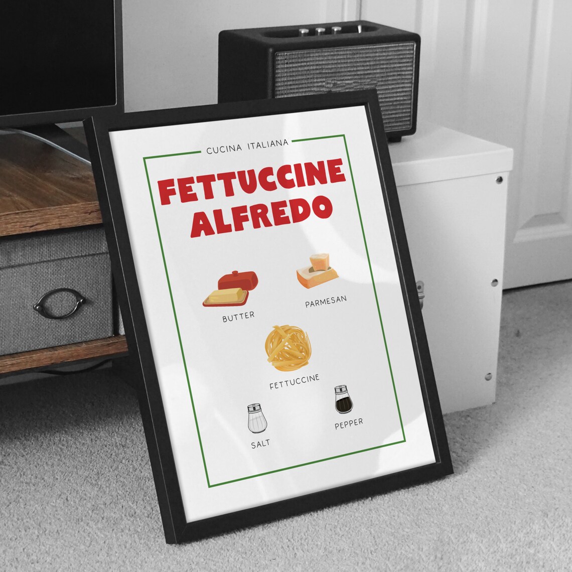 Fettuccine Alfredo Printable Poster Italian Food, Pasta Wall Art ...