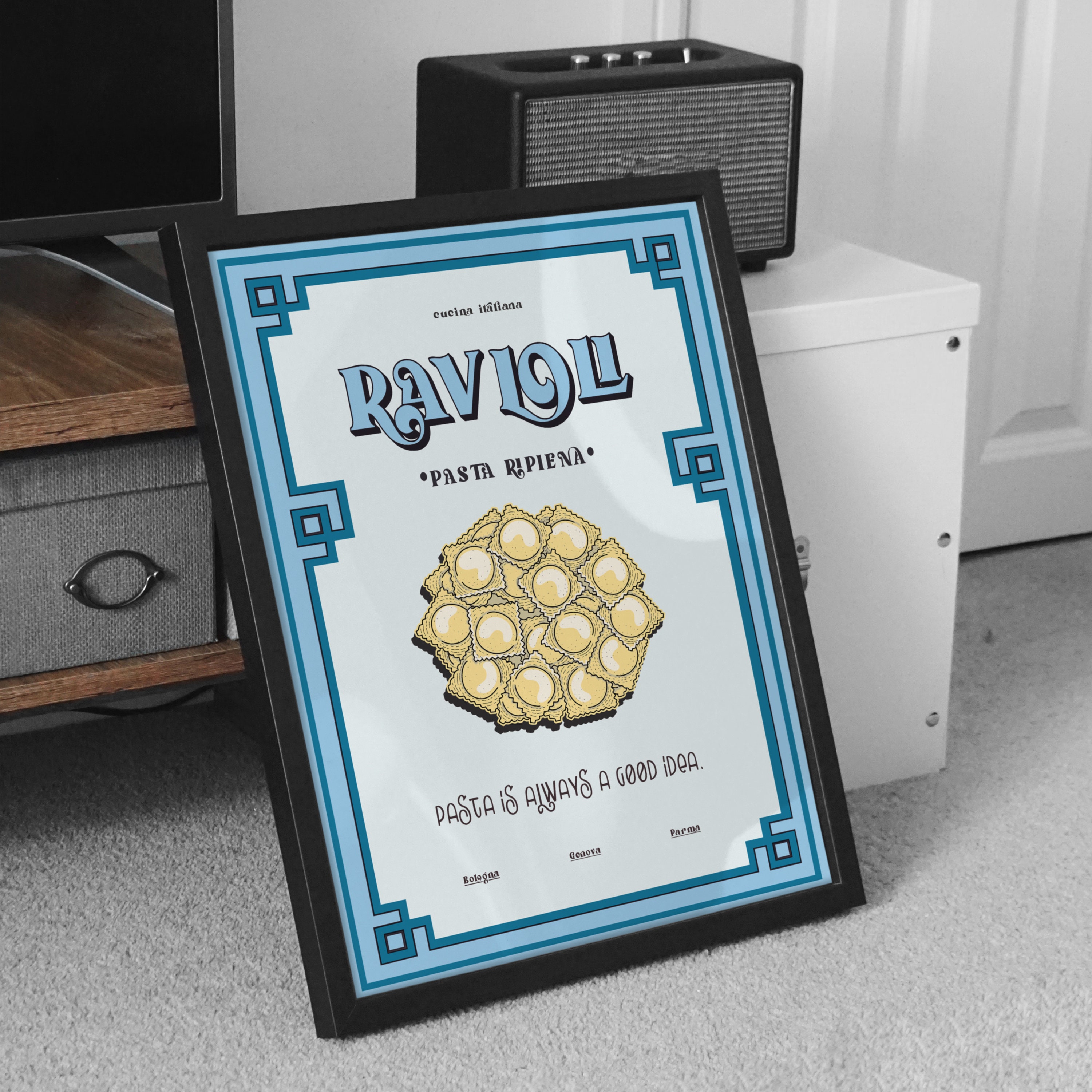 Ravioli Cucina Italiana Printable Poster, Kitchen Wall Art Print Retro ...