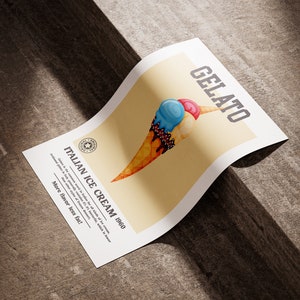 Retro Gelato Print, Italian Ice Cream Poster Unique Design, Food Poster ...