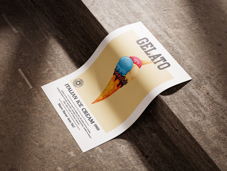 Retro Gelato Print, Italian Ice Cream Poster Unique Design, Food Poster ...