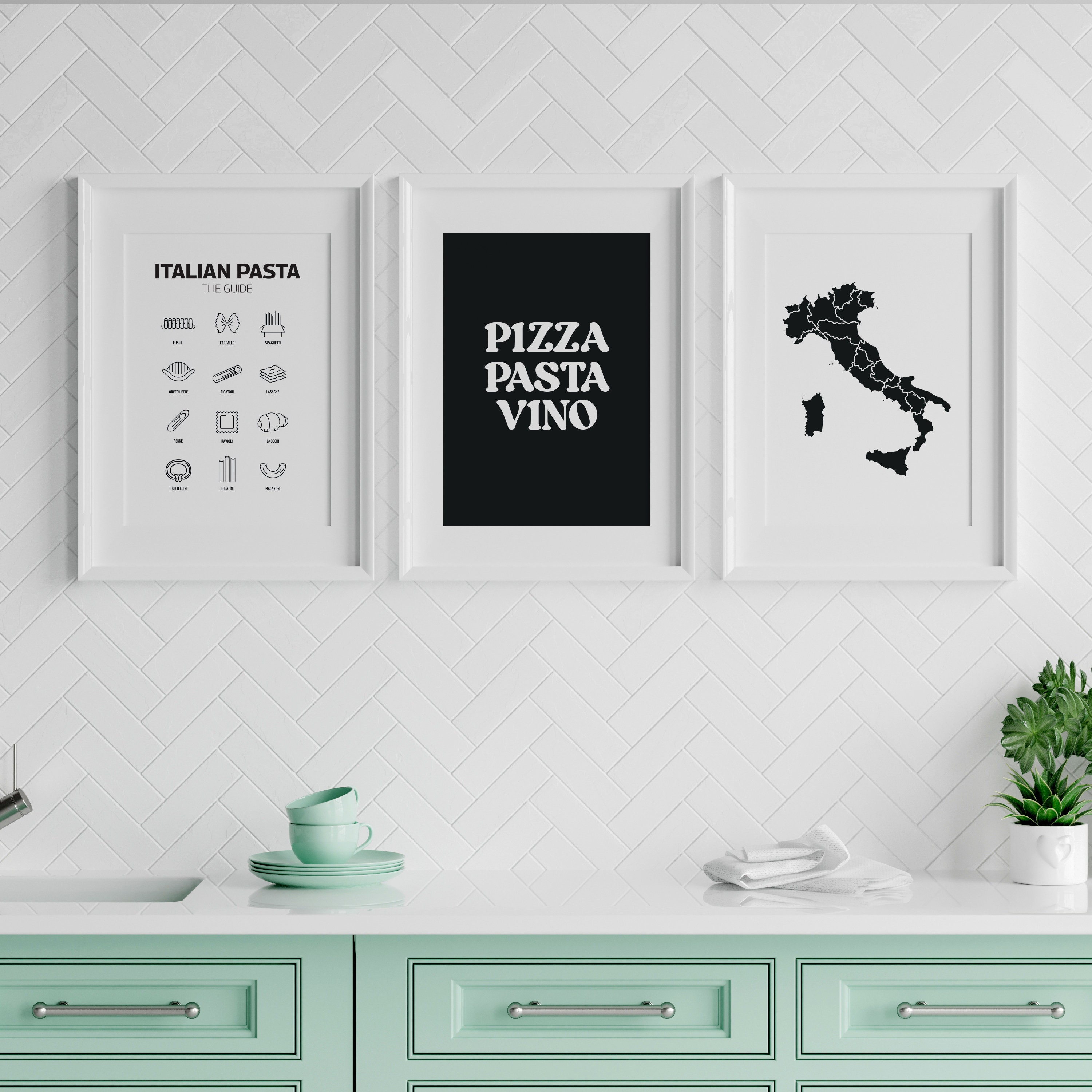 Set of 3 Italian Wall Art Printable, Italian Pasta Guide Chart, Pizza ...
