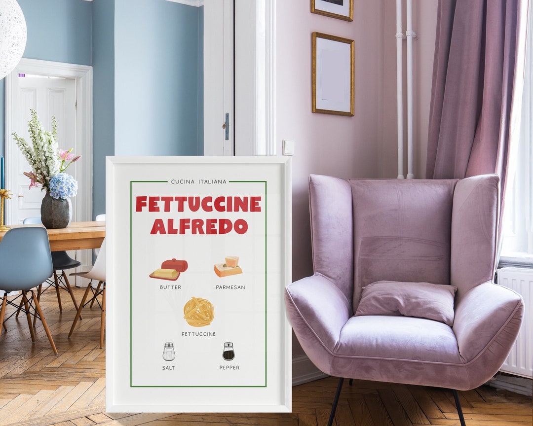 Fettuccine Alfredo Printable Poster Italian Food, Pasta Wall Art ...