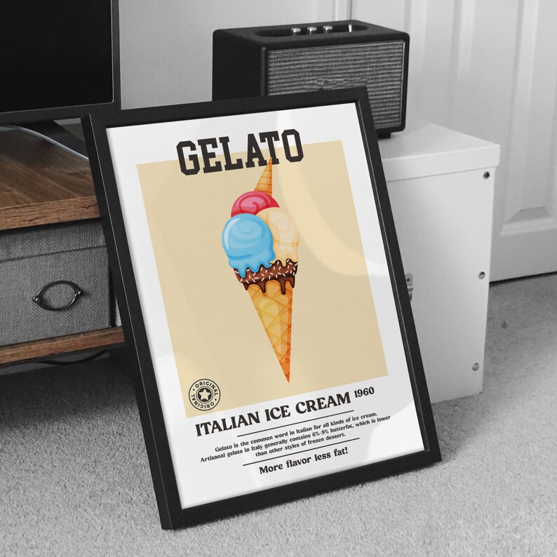 Retro Gelato Print, Italian Ice Cream Poster Unique Design, Food Poster ...