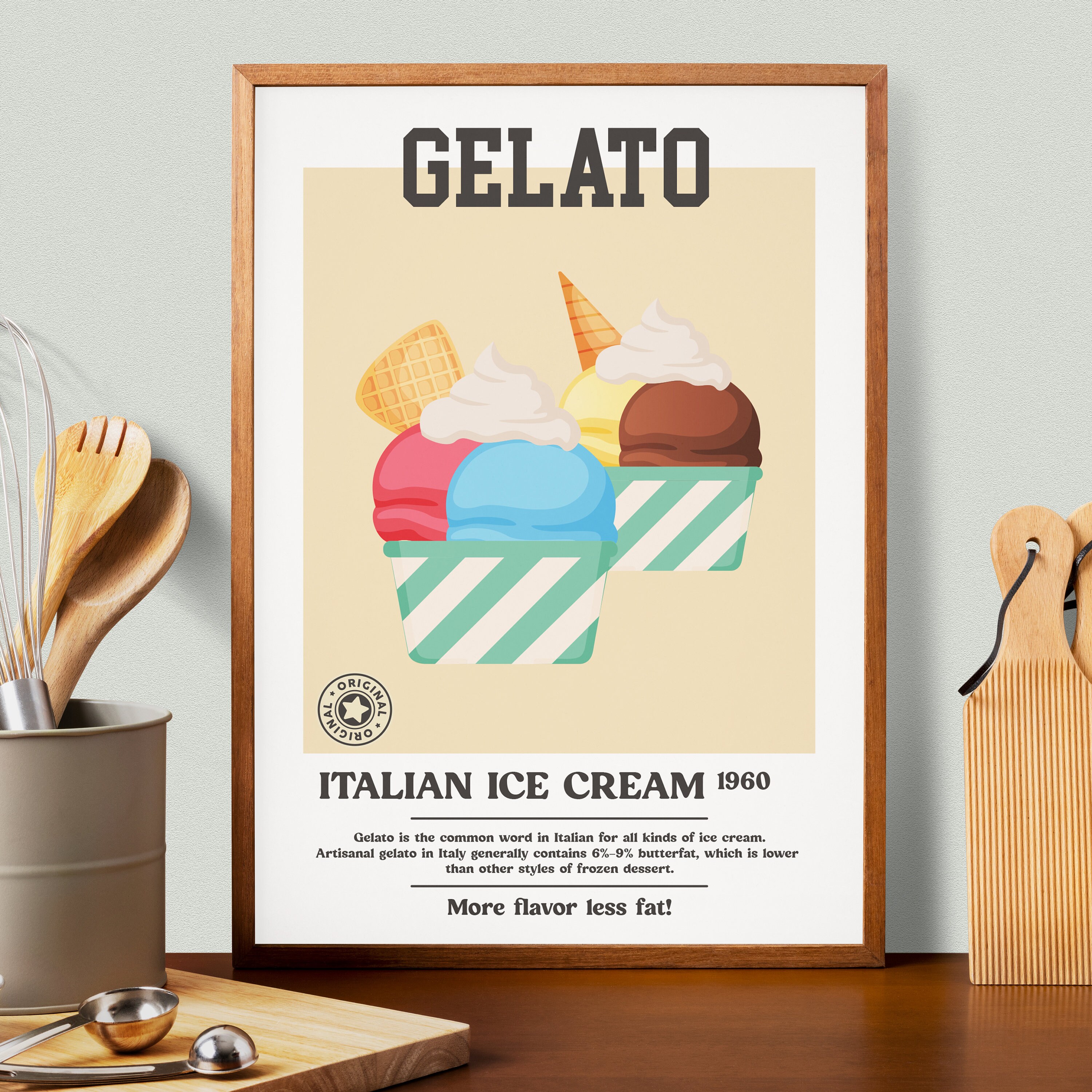 Gelato Poster Printable, Italian Art Retro, Kitchen Wall Art, Ice Cream ...