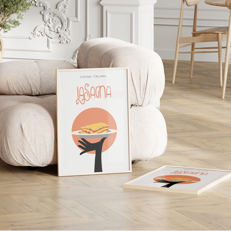 Retro Lasagna Poster Printable, Italian Kitchen Wall Print Recipe ...