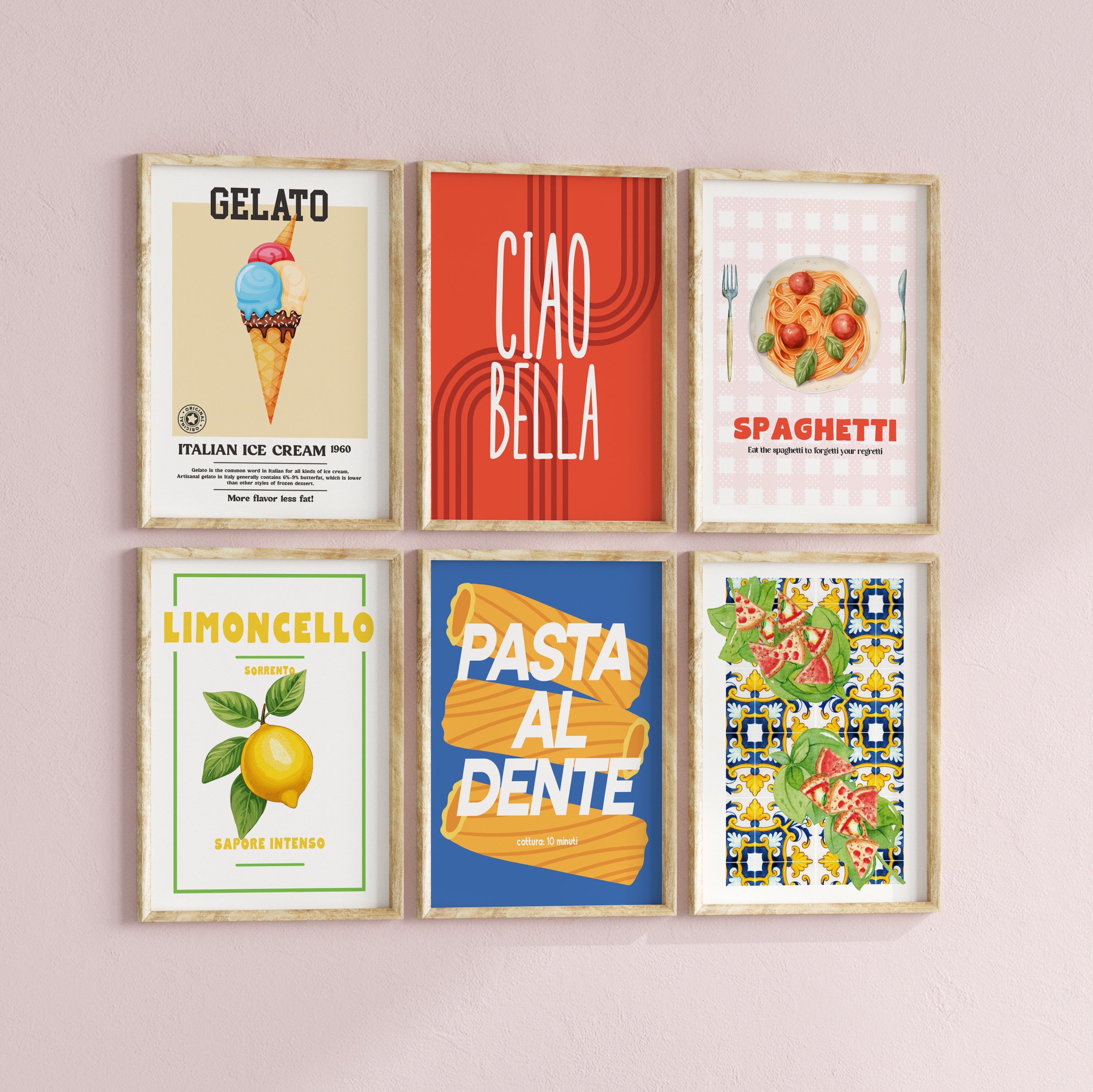 Italian Wall Art Bundle Set of 6 Printable, Kitchen Wall Art Set, Ciao ...