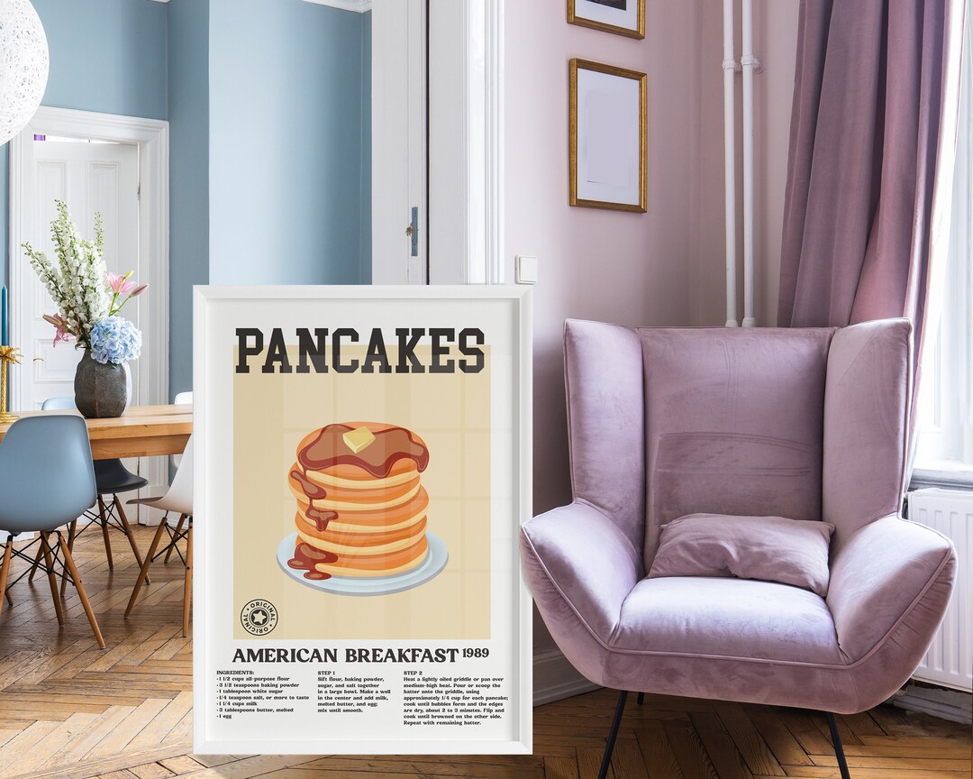 Retro Pancakes Poster Printable With Recipe, American Breakfast Minimal ...