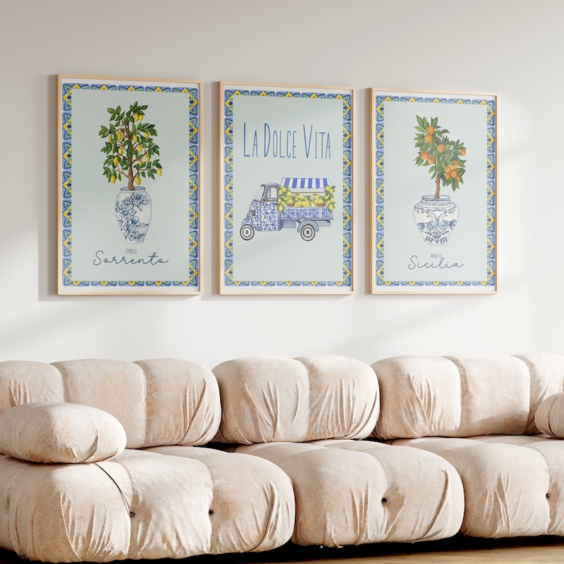 Lemons Orange Tree Printable Poster Set of 3, Amalfi Coast Print Italy ...