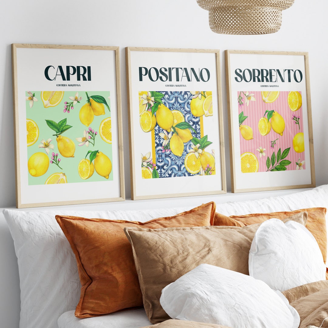 Capri Positano Sorrento Printable Poster Set of 3, Lemons Amalfi Coast ...