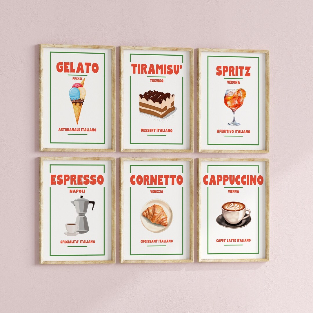 Bundle Retro Italian Kitchen Set of 6 Printable, Wall Art Set Italian ...