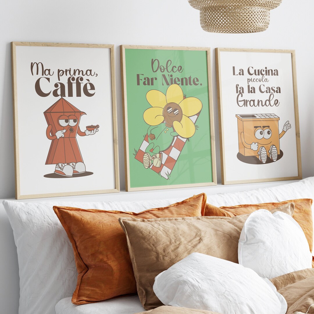 Retro Printable Poster Set of 3, Italian Wall Art, Italian Quote Sign ...