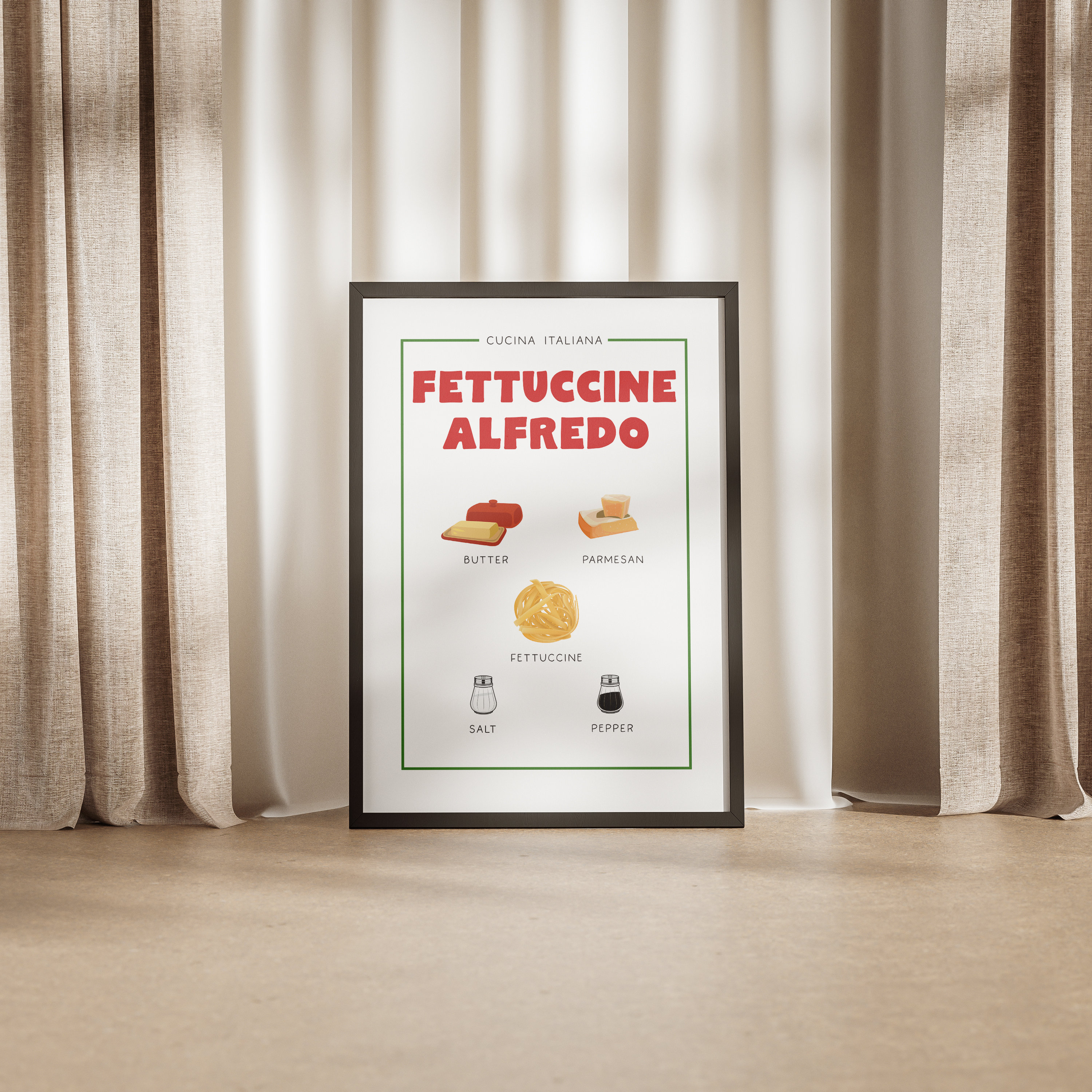 Fettuccine Alfredo Printable Poster Italian Food, Pasta Wall Art ...