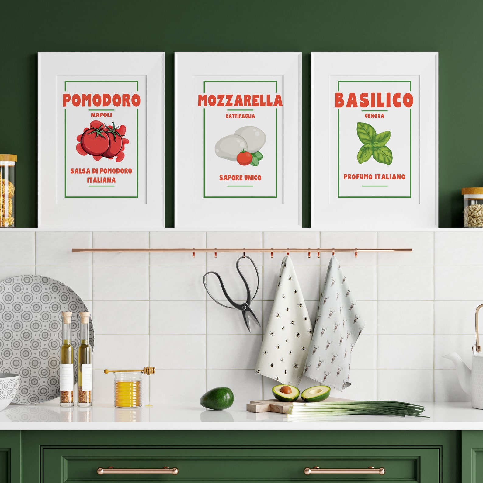 Pomodoro Mozzarella Basilico Printable Poster Set of 3, Italian Wall ...