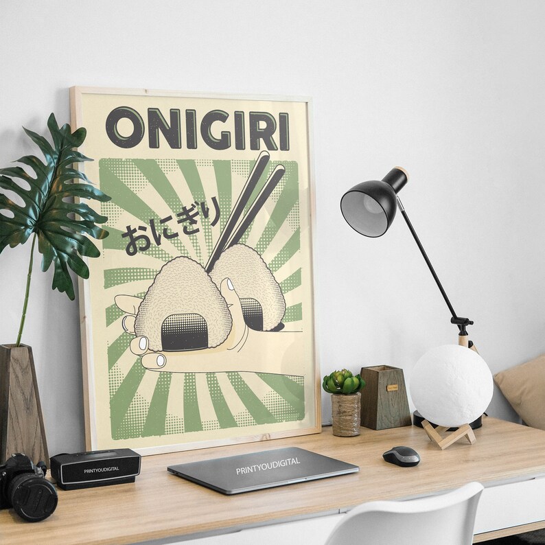 Retro Onigiri Food Design Poster/ Funky Food Wall Art Print/ Vintage ...