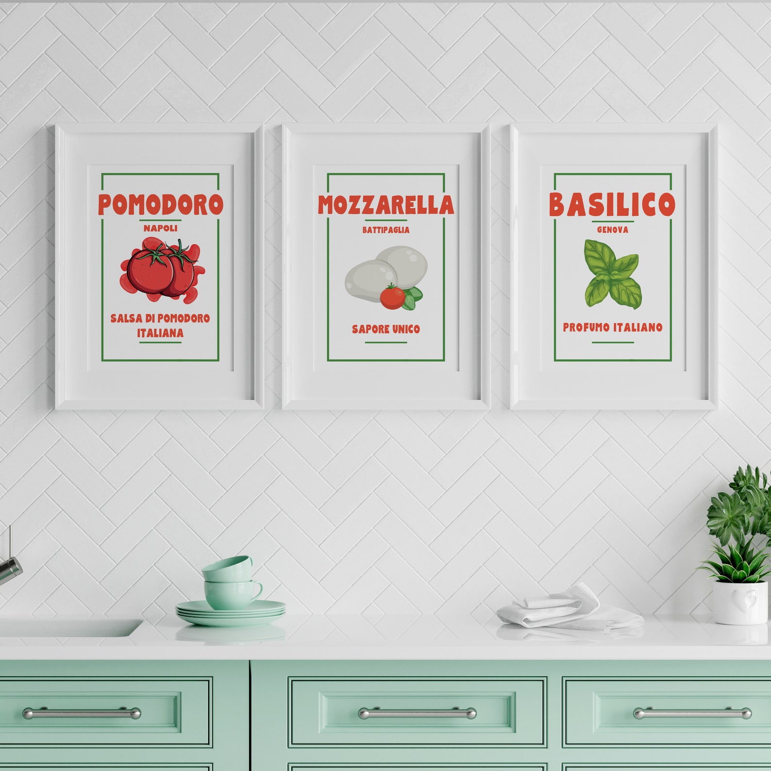 Pomodoro Mozzarella Basilico Printable Poster Set of 3, Italian Wall ...