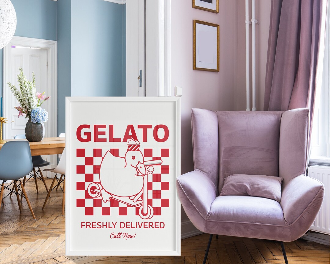 Retro Gelato Poster Printable, Italian Ice Cream Delivery Print, Funny ...