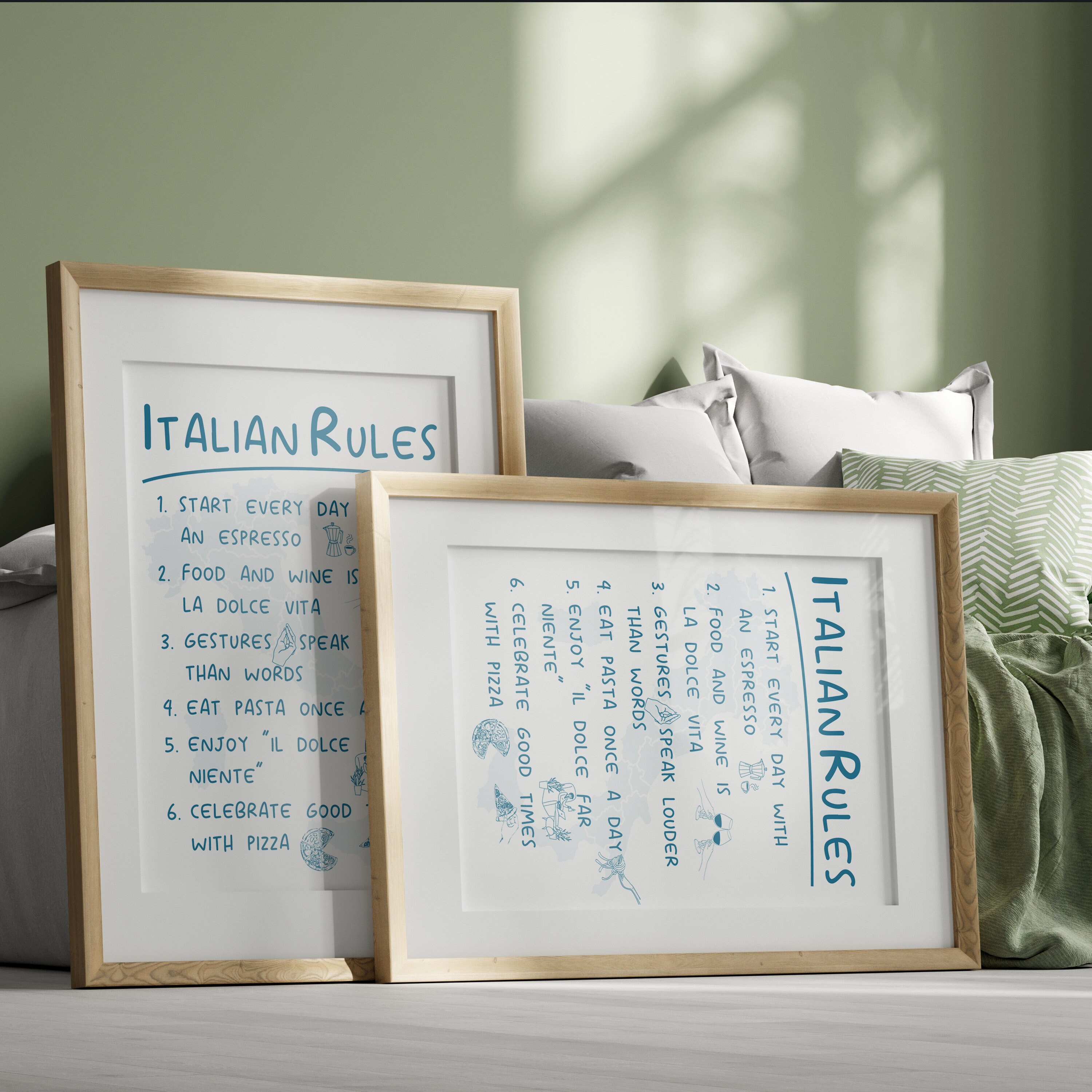 Italian Rules Printable Poster, Funny Blue Print, Il Dolce Far Niente ...