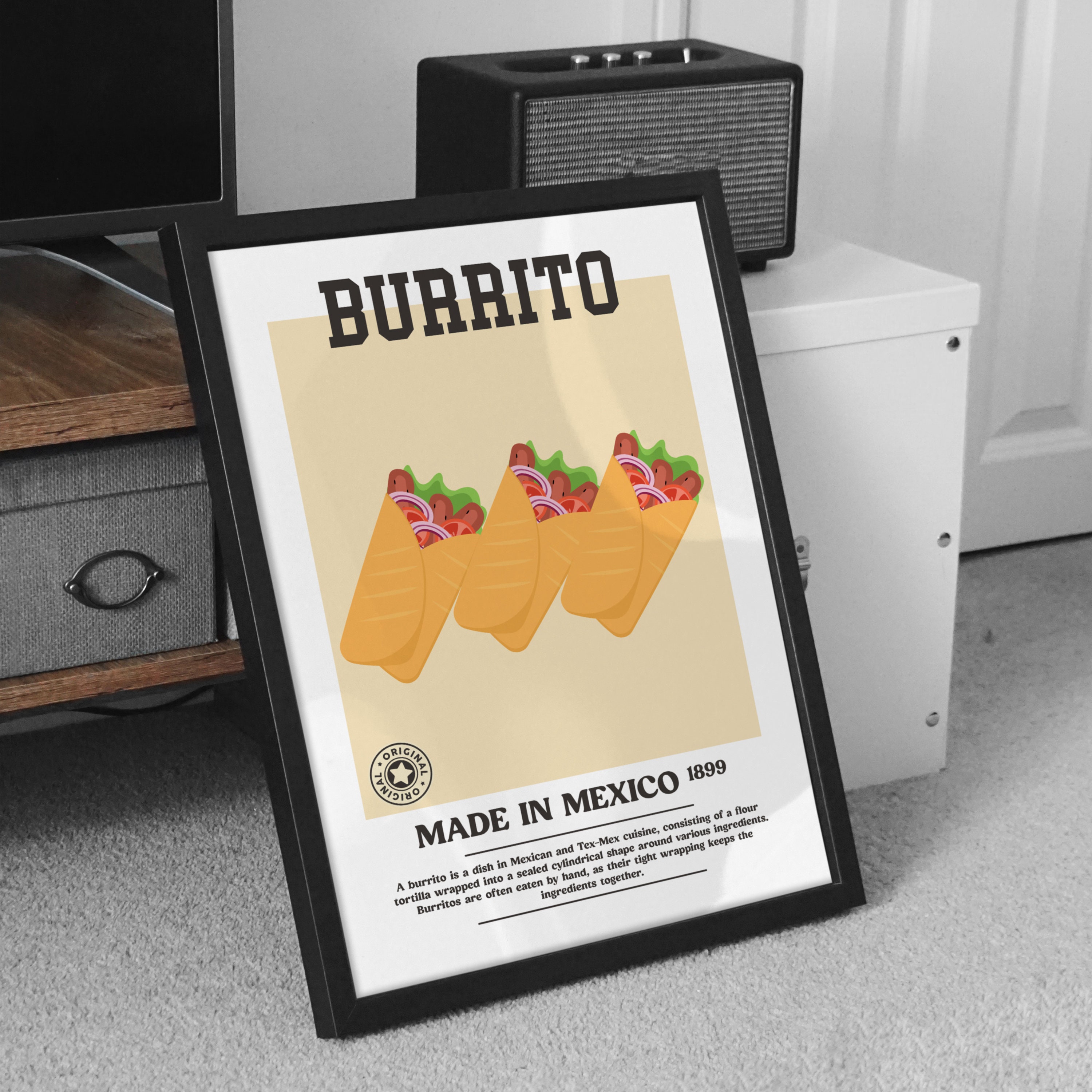 Retro Burrito Printable/ Mexican Food Poster Unique Design/ - Etsy