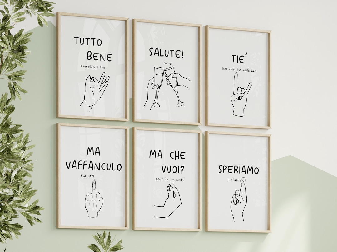 Italian Black Bundle Set of 6 Printable, Italian Hand Gesture Wall Art ...
