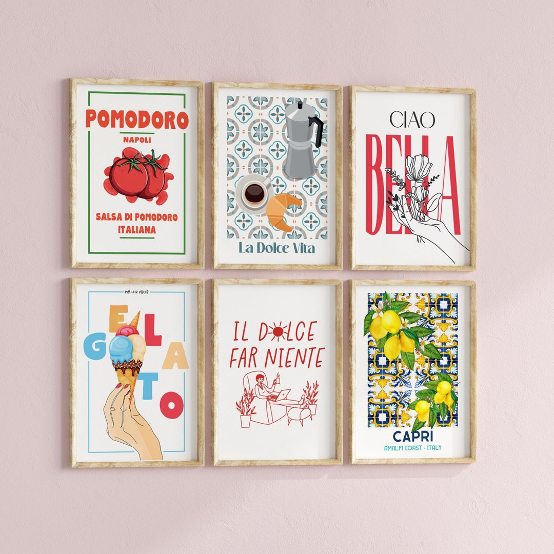 Italian Wall Art Bundle Set of 6 Printable, Kitchen Wall Art Set, Dolce ...
