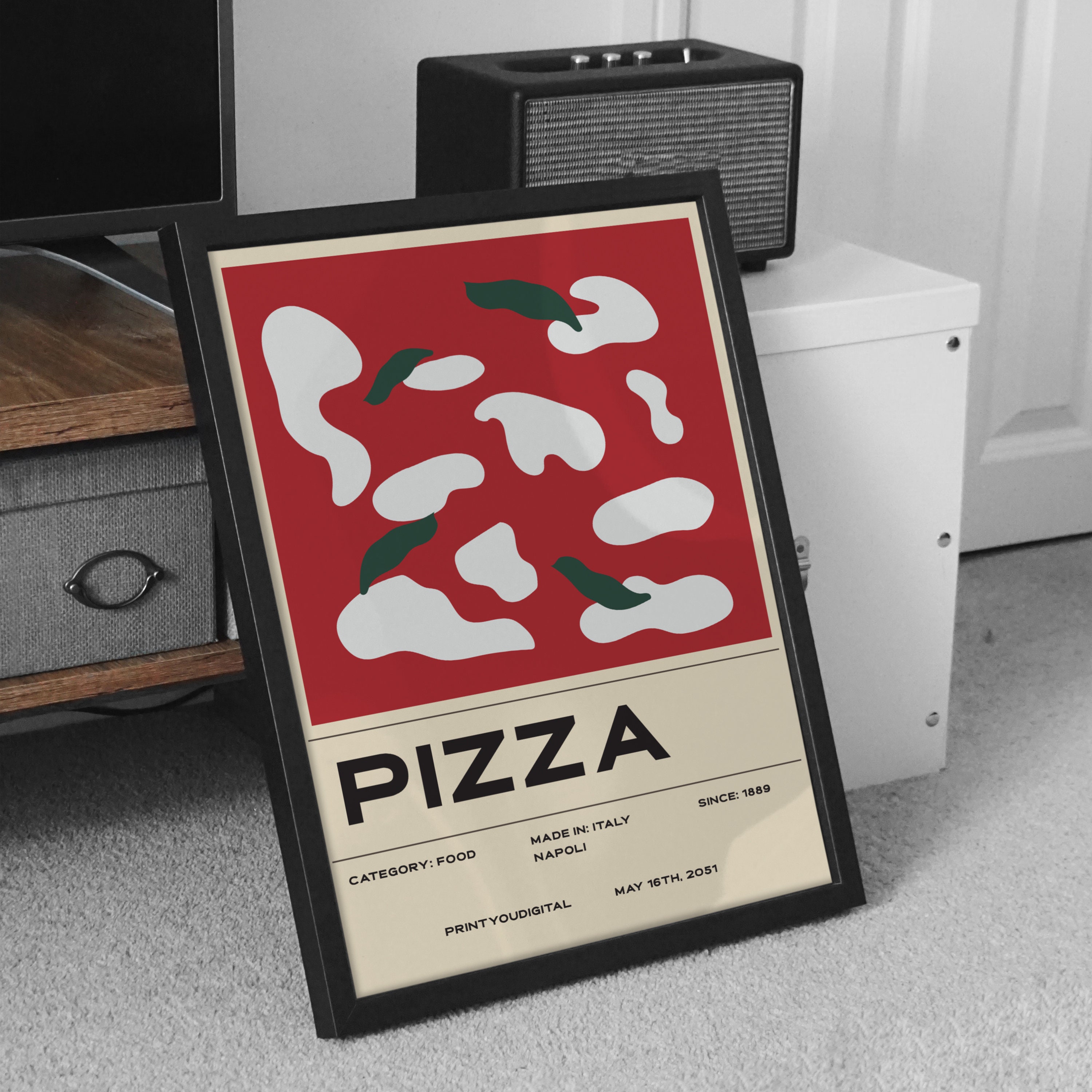 Pizza Poster Printable, Modern Kitchen Decor, Minimalist Design Italy ...