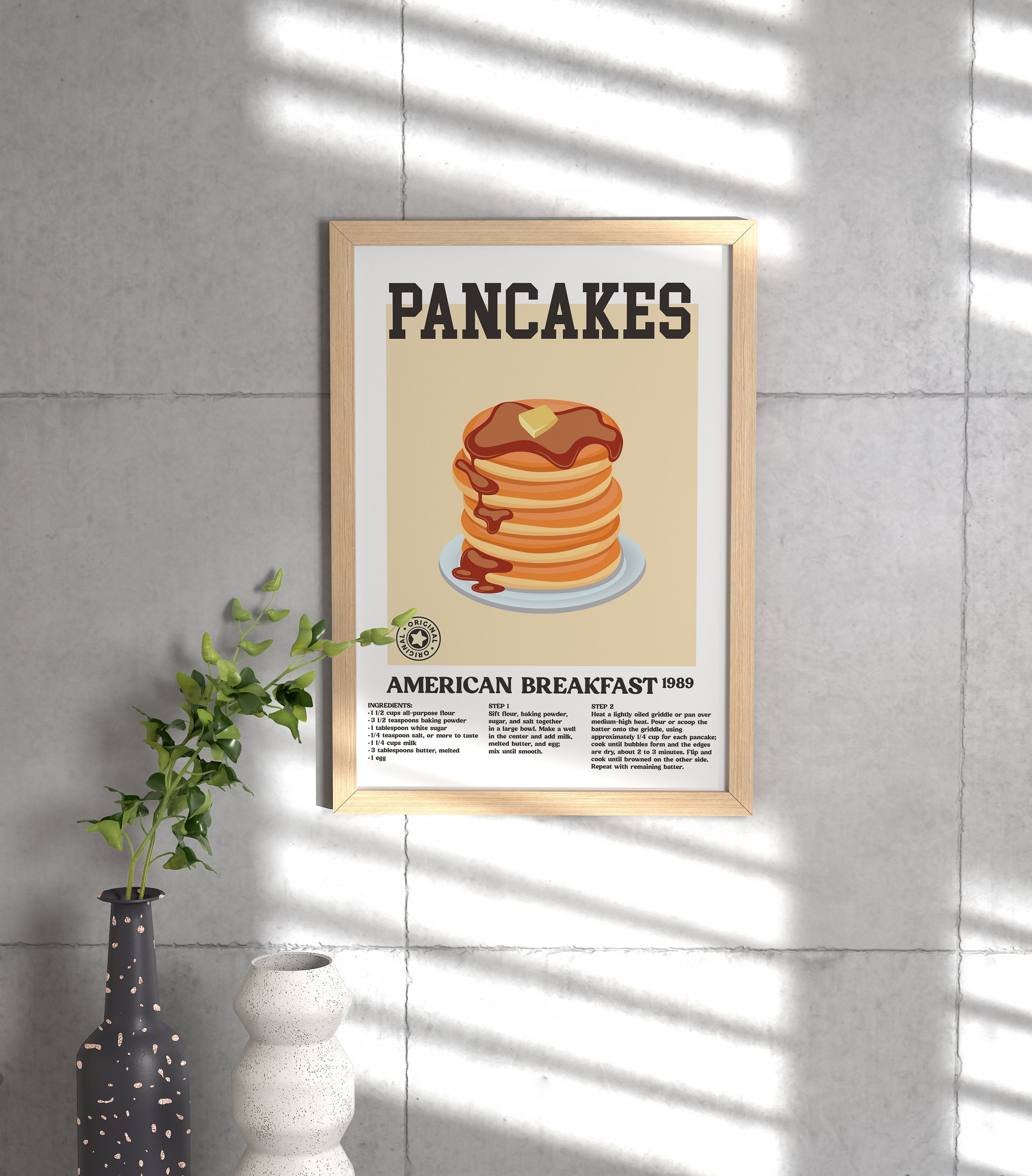 Retro Pancakes Poster Printable With Recipe, American Breakfast Minimal ...