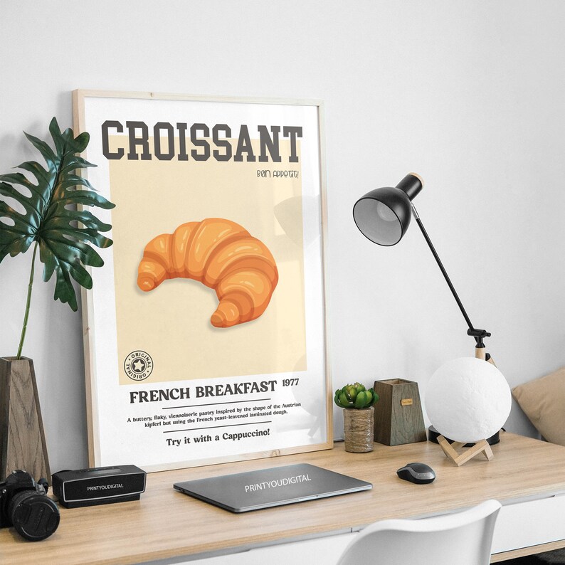 Retro Croissant Print/ French Breakfast Poster Unique Design/ French ...