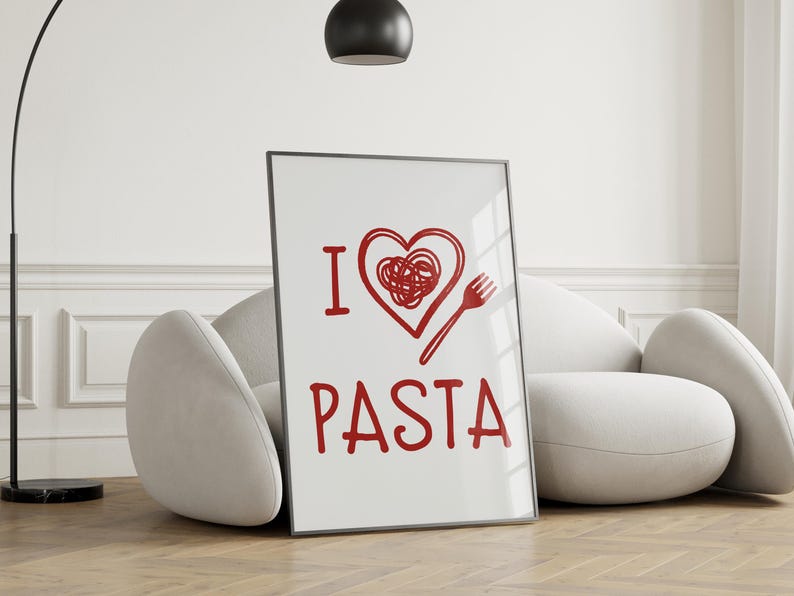 I Love Pasta Poster Printable, Pasta Quote Red Print, Italian Wall Art ...