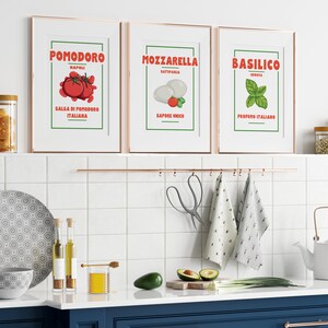 Pomodoro Mozzarella Basilico Printable Poster Set of 3, Italian Wall ...