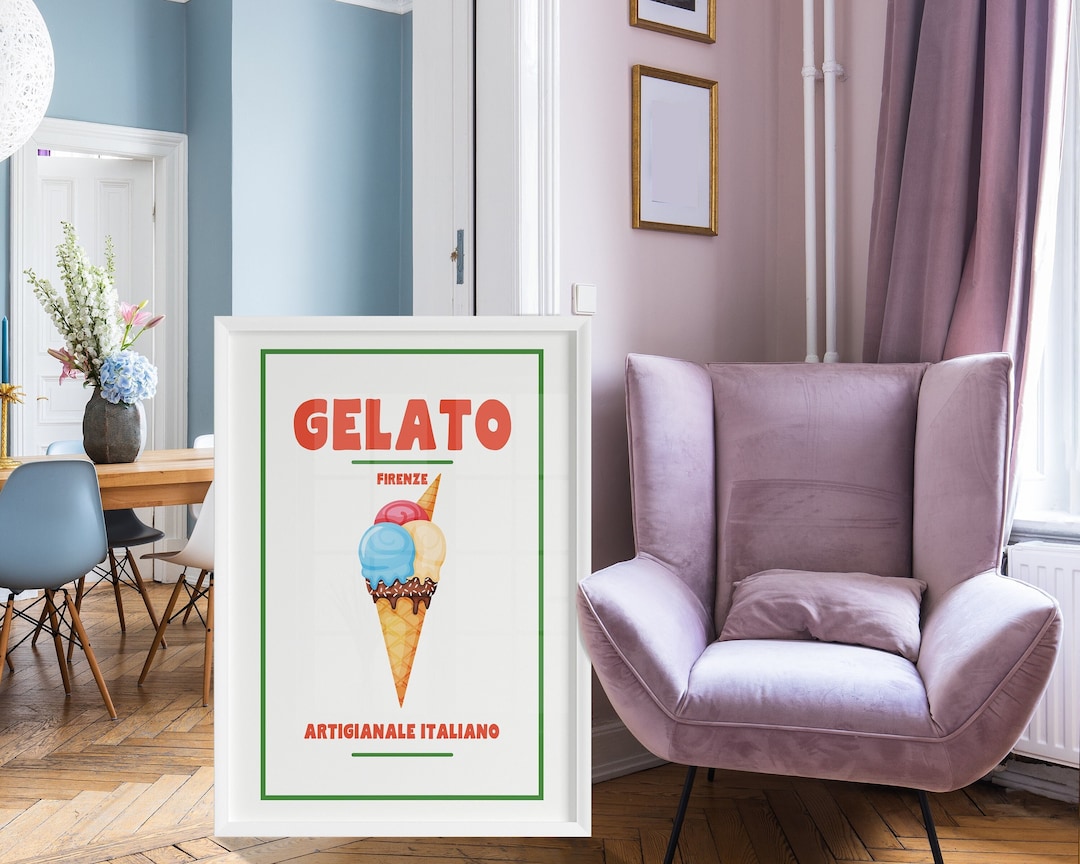 Gelato Italian Poster Printable, Italy Food Print Retro, Modern Kitchen ...