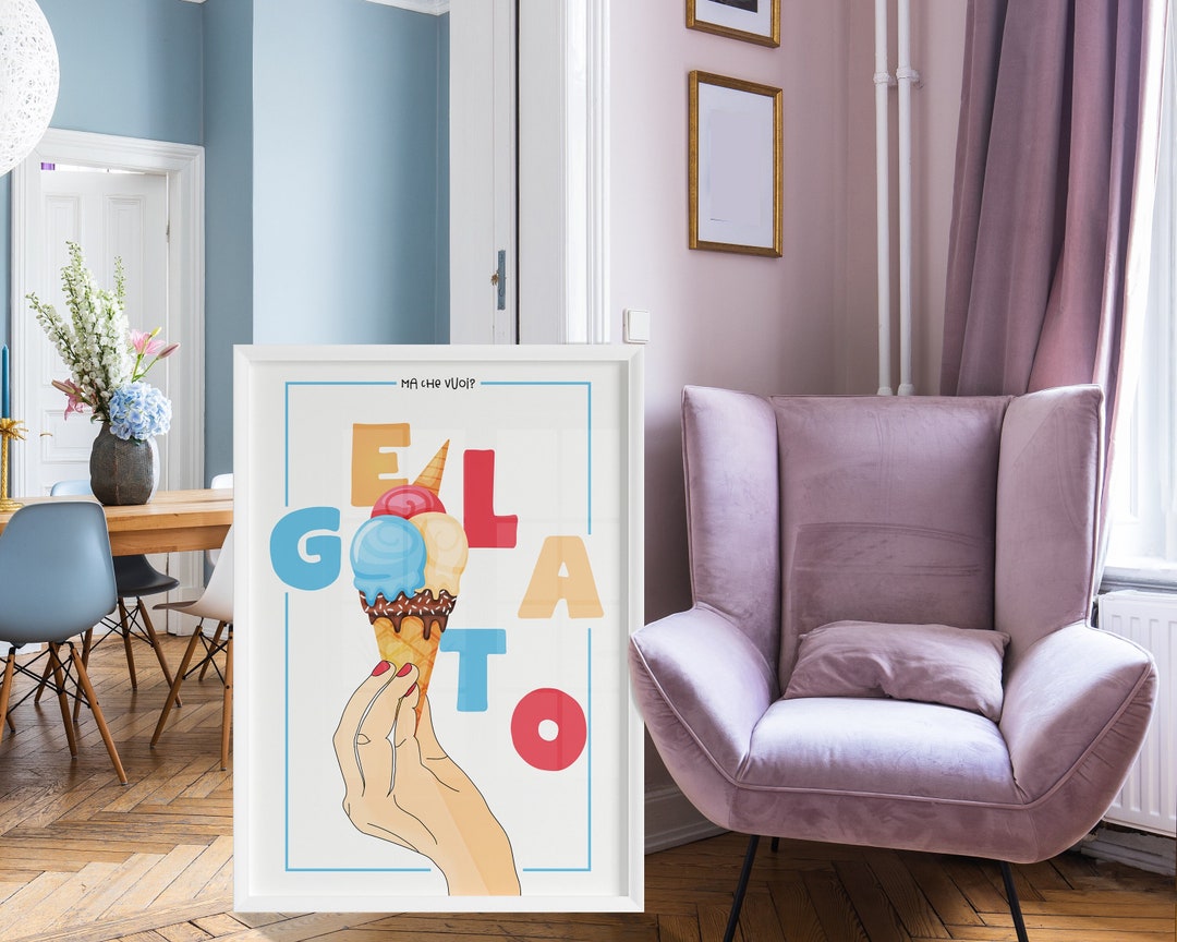 Retro Ice Cream Poster Printable, Ma Che Vuoi Print Design Italian Hand ...