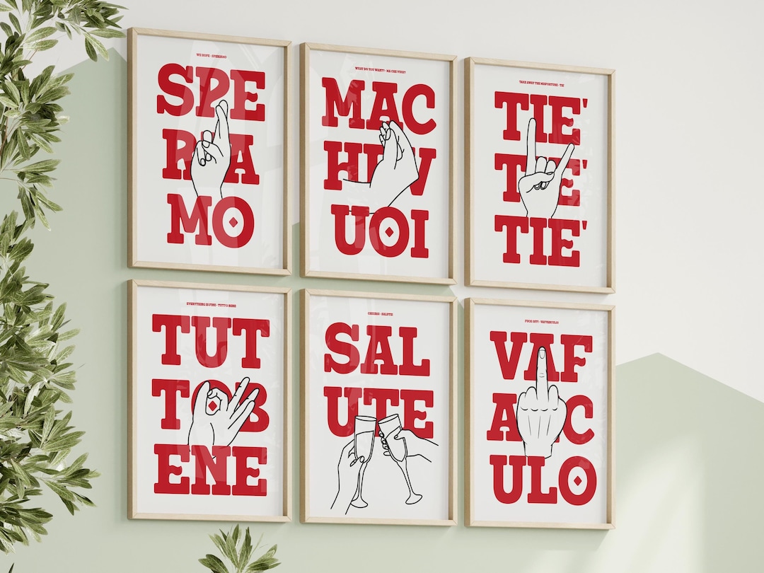 Italian Red Bundle Set of 6 Printable, Italian Hand Gesture Wall Art ...