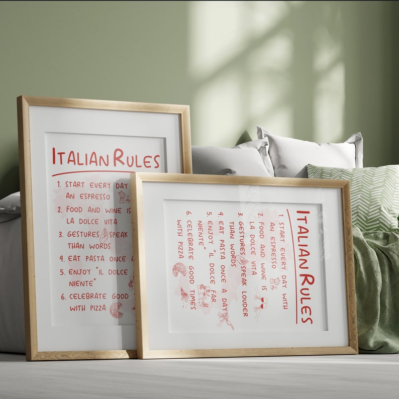 Italian Rules Printable Poster, Italy Wall Art, Funny Red Poster Il ...