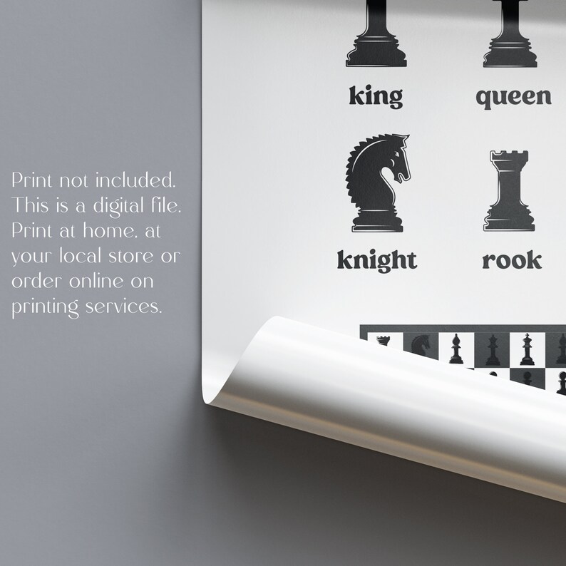 Chess Poster Guide Types of Chess Pieces, Minimalist Poster Print Chess ...