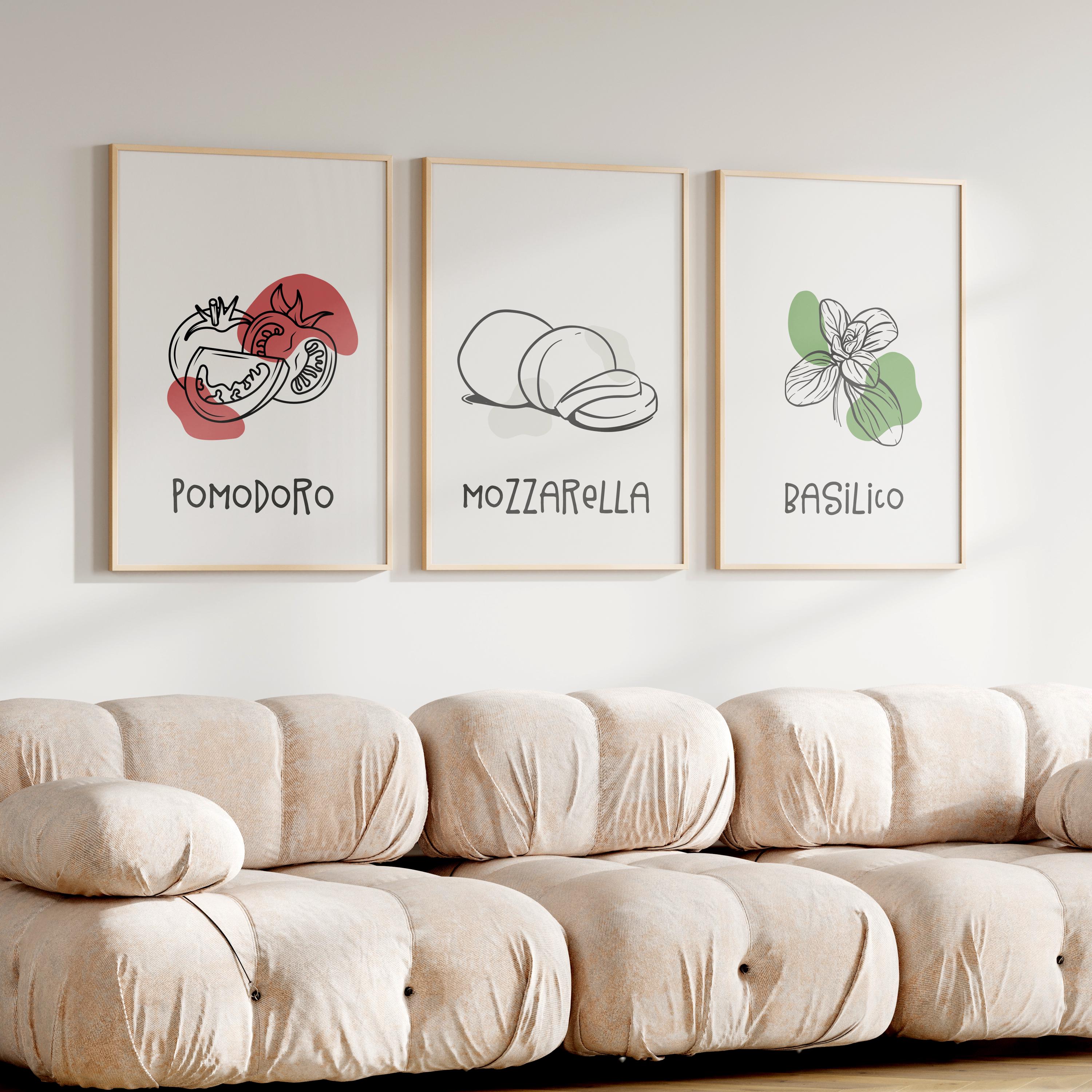 Pomodoro Mozzarella Basilico Printable Poster Set of 3, Cucina Italiana ...