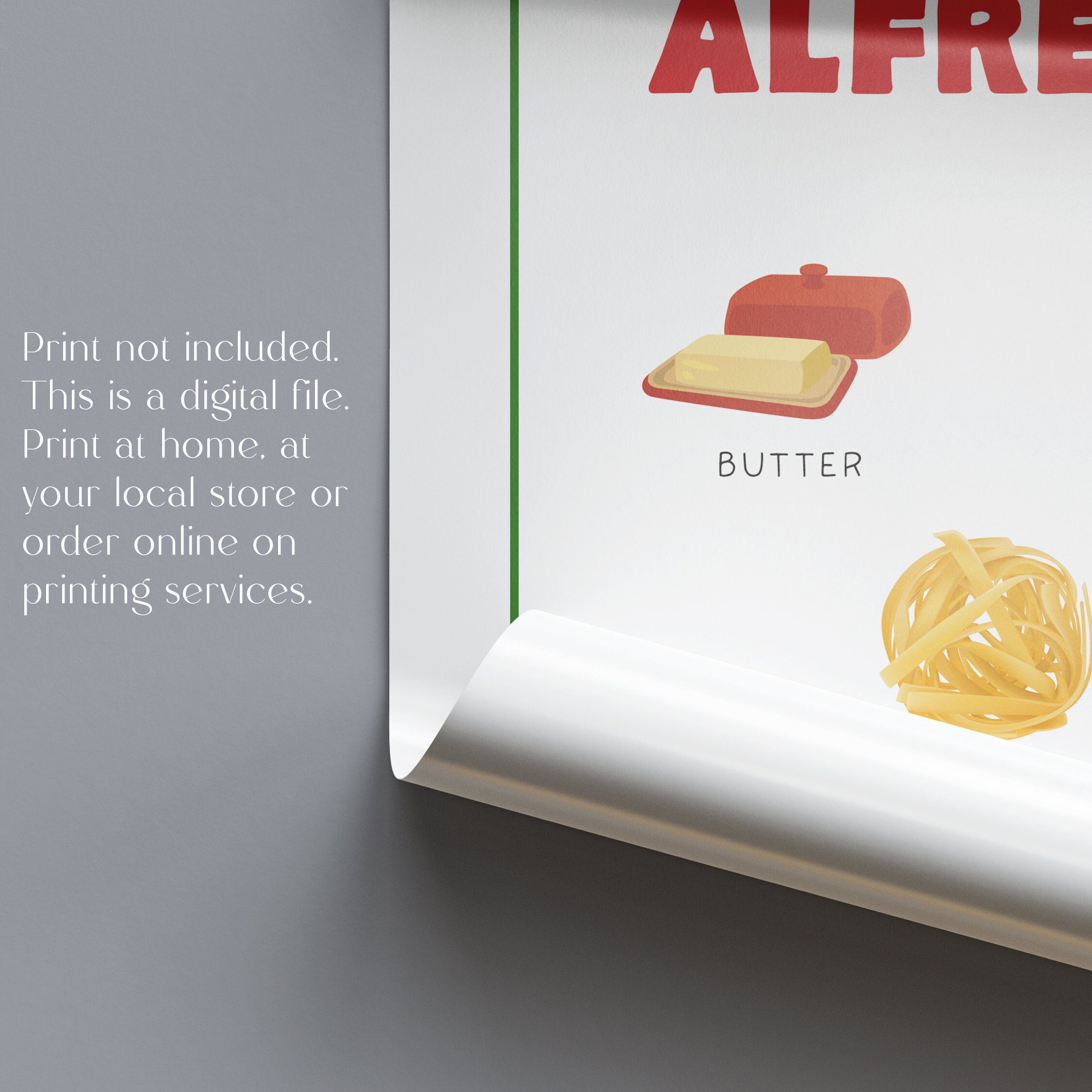 Fettuccine Alfredo Printable Poster Italian Food, Pasta Wall Art ...