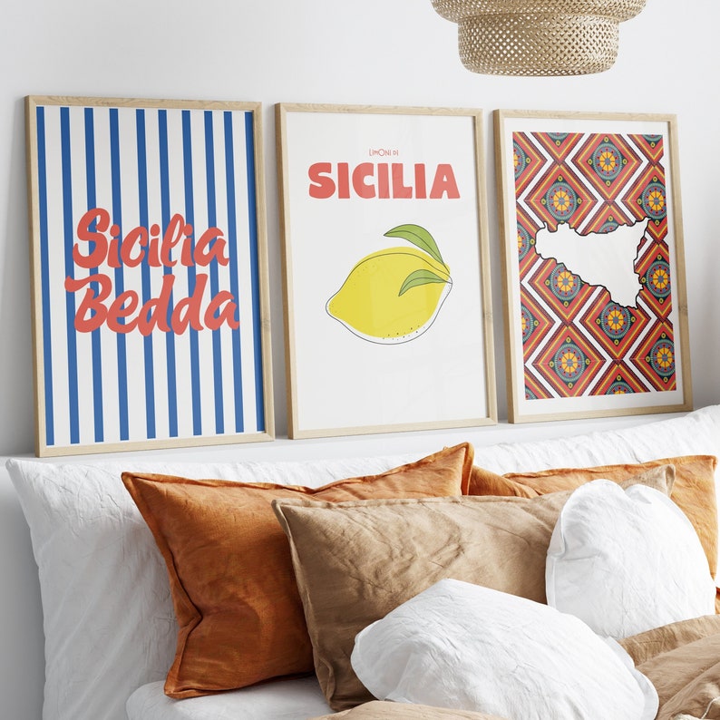 Sicily Printable Poster Set of 3, Lemons of Sicilia Italian Print Set ...