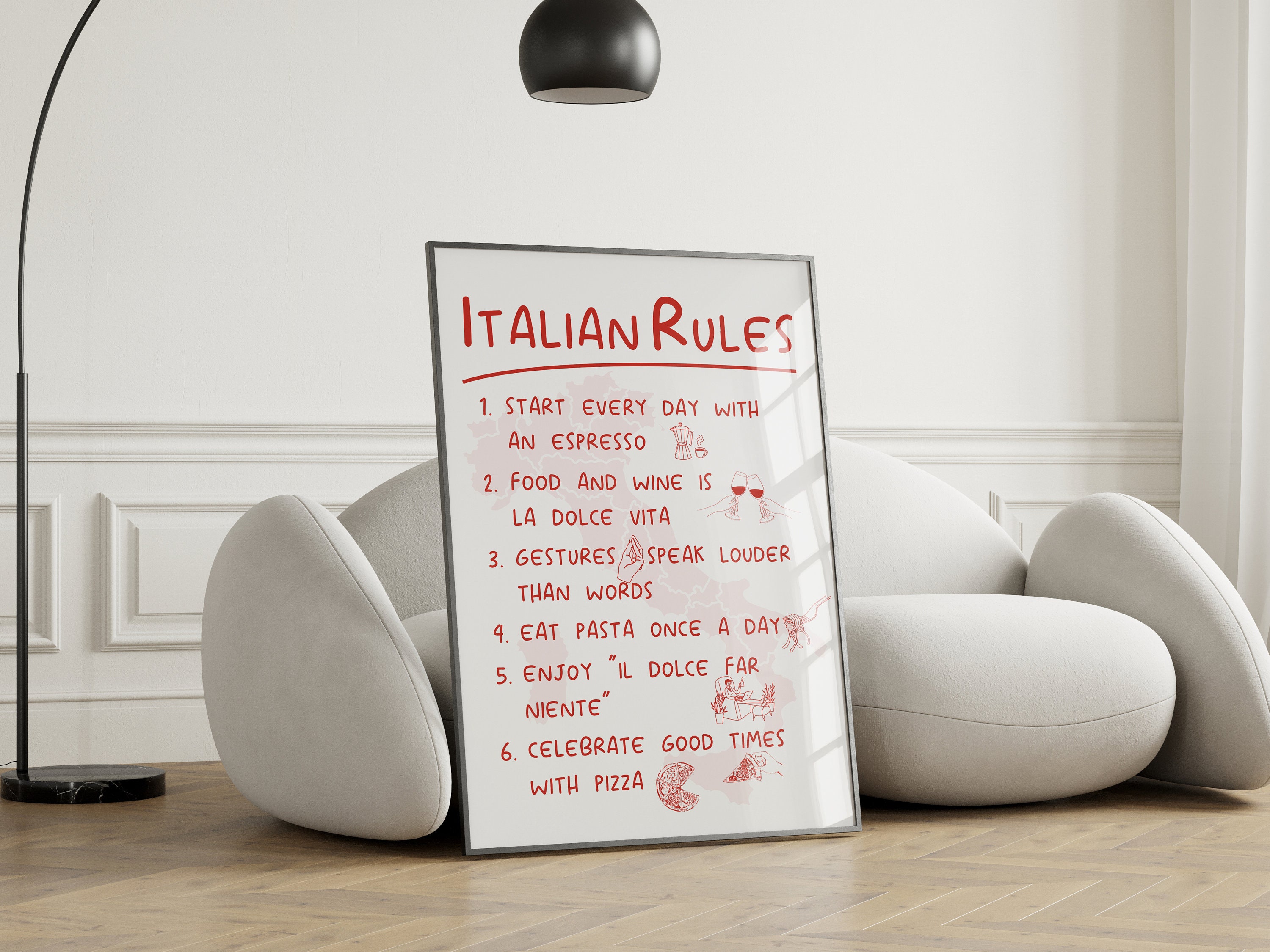 Italian Rules Printable Poster, Italy Wall Art, Funny Red Poster Il ...