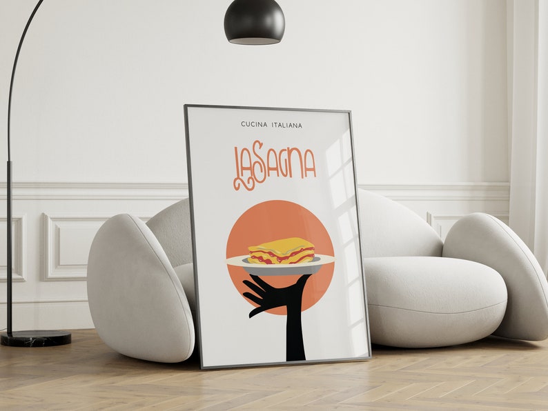 Retro Lasagna Poster Printable, Italian Kitchen Wall Print Recipe ...