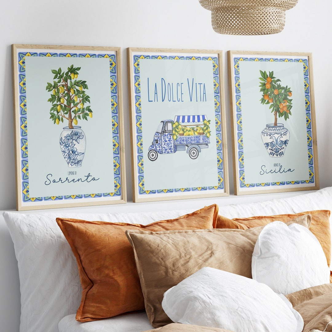 Lemons Orange Tree Printable Poster Set of 3, Amalfi Coast Print Italy ...