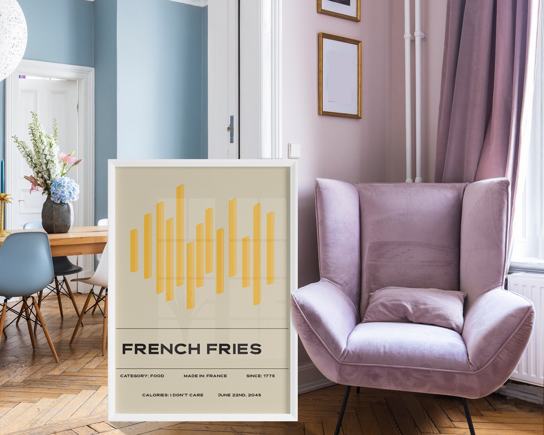 French Fries Poster, Minimalist Food Print, Modern Kitchen Decor ...