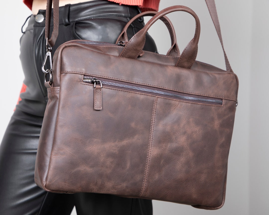 Leather Laptop Crossbody Bag, Genuine Leather MacBook Messenger Bag Men ...