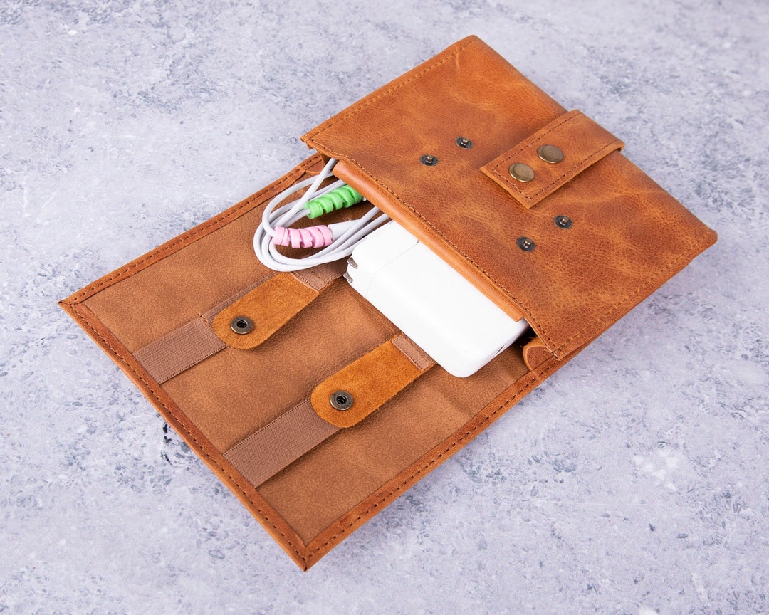 Leather Cable Organizer Bag, Personalized Traveller Gift for Women ...