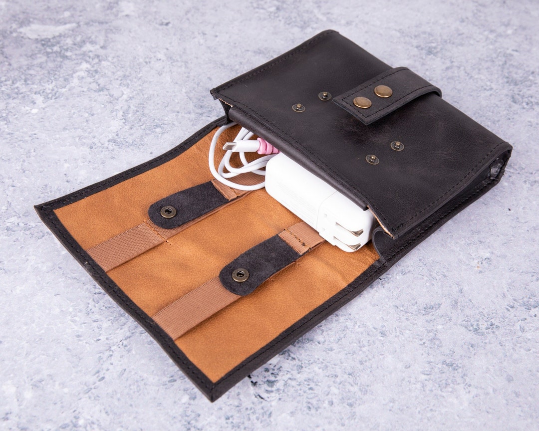 Personalized Leather Cable Organizer Bag, Traveller Gift for Men ...