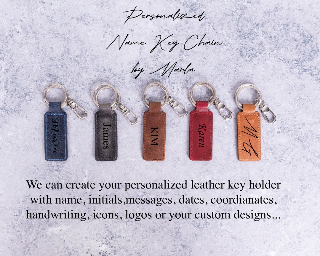 Personalized Leather Keychain, Name Key Fob, Custom Name Key Chain ...