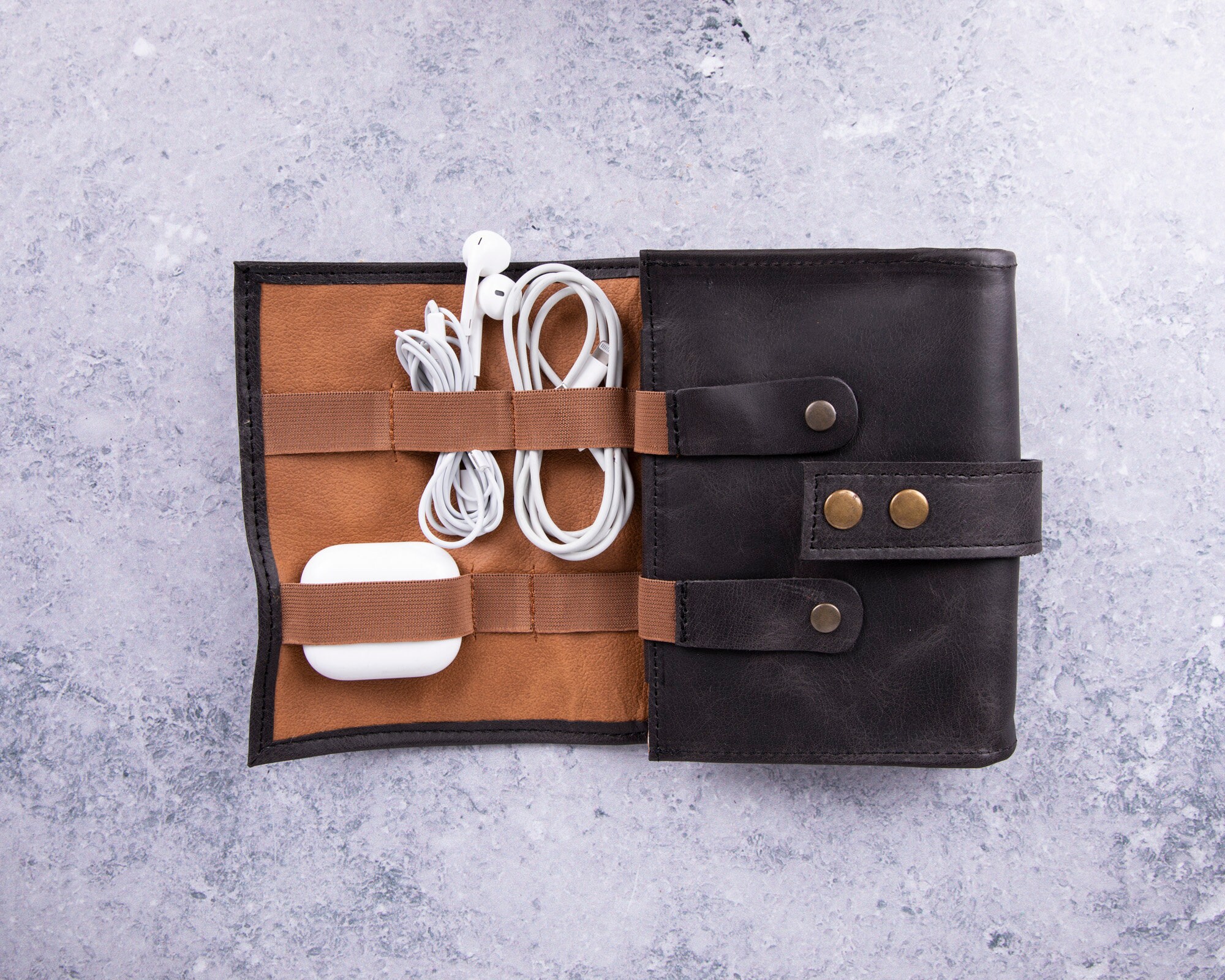 Personalized Leather Cable Organizer Bag Traveller Gift for - Etsy