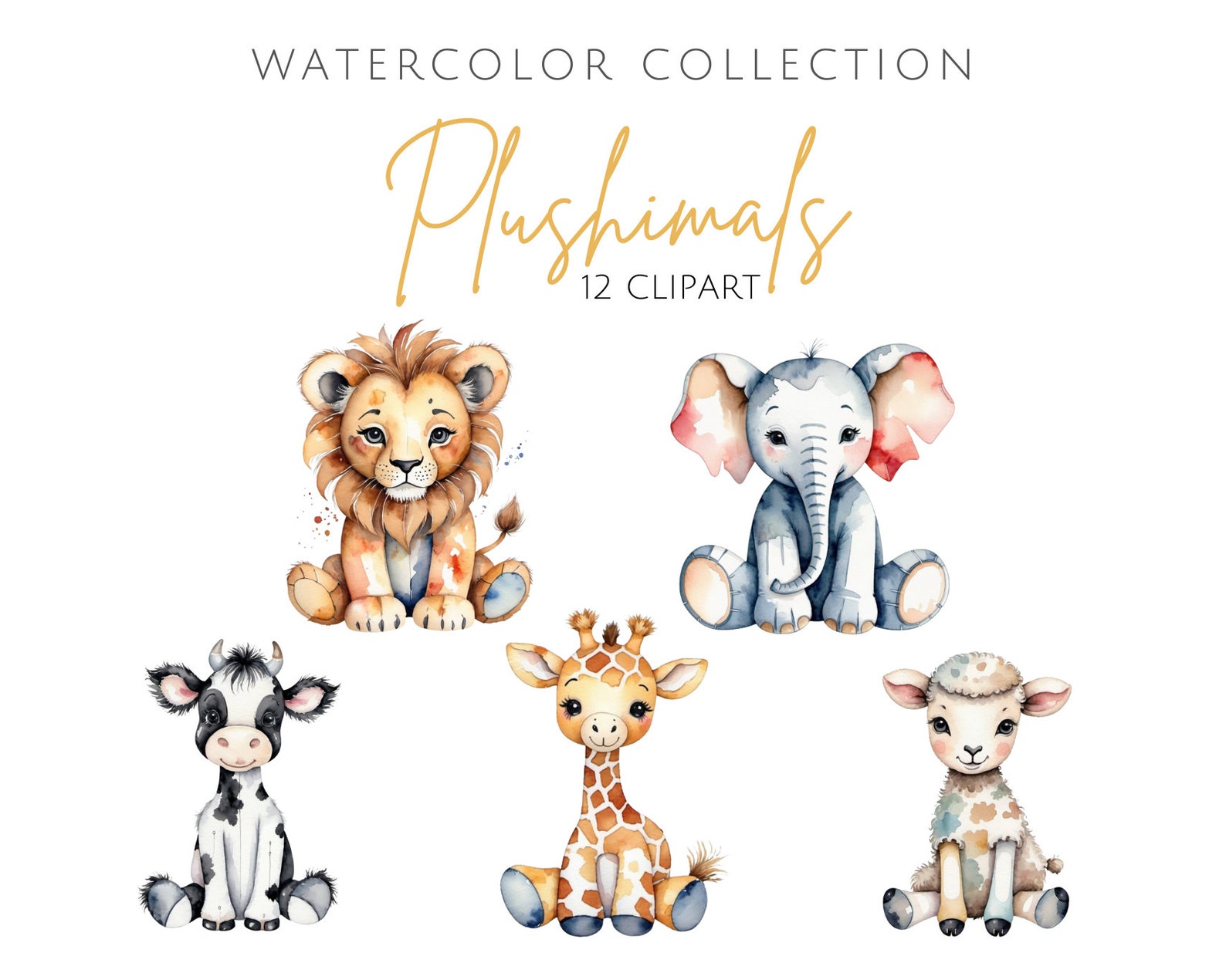Watercolor Nursery Animal Clipart, Cute Animals Clip Art, Watercolour ...