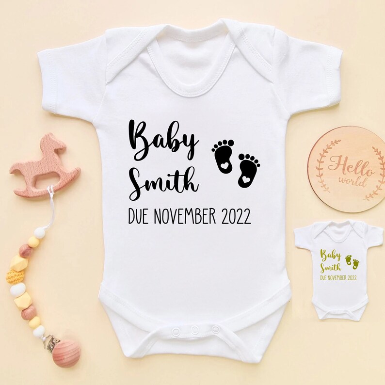 Personalised Baby Announcement Vest – Custom Name Baby Grow and Due ...